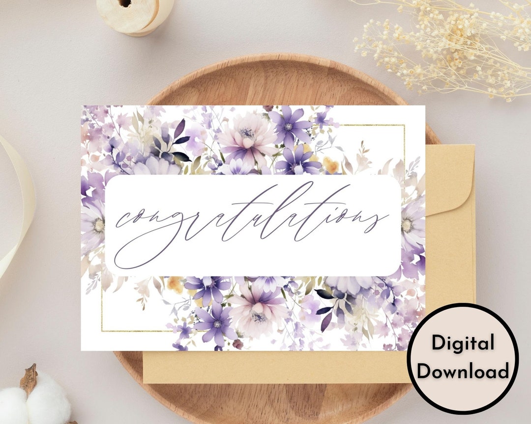 Elegant Floral Congratulations Card DIGITAL Download Printable Elegant ...
