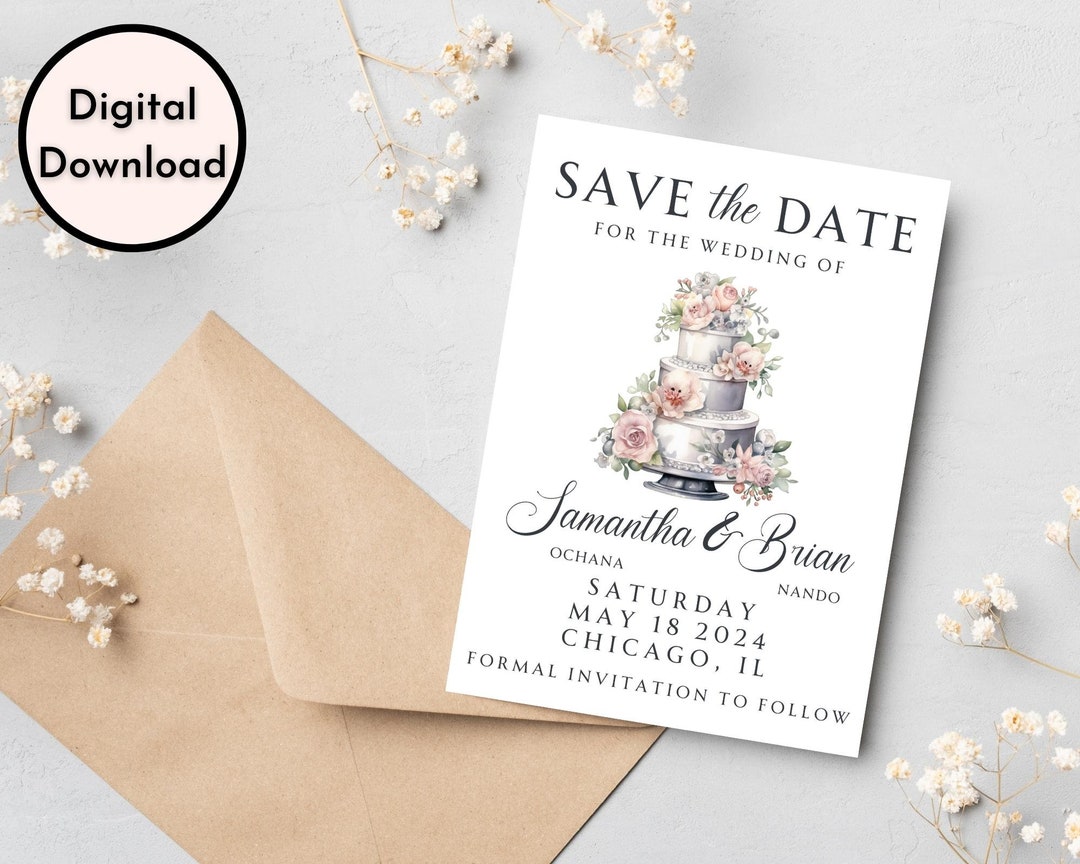 Personalized Save the Date Featuring Floral Cake - DIGITAL JPG FILE - 5 ...