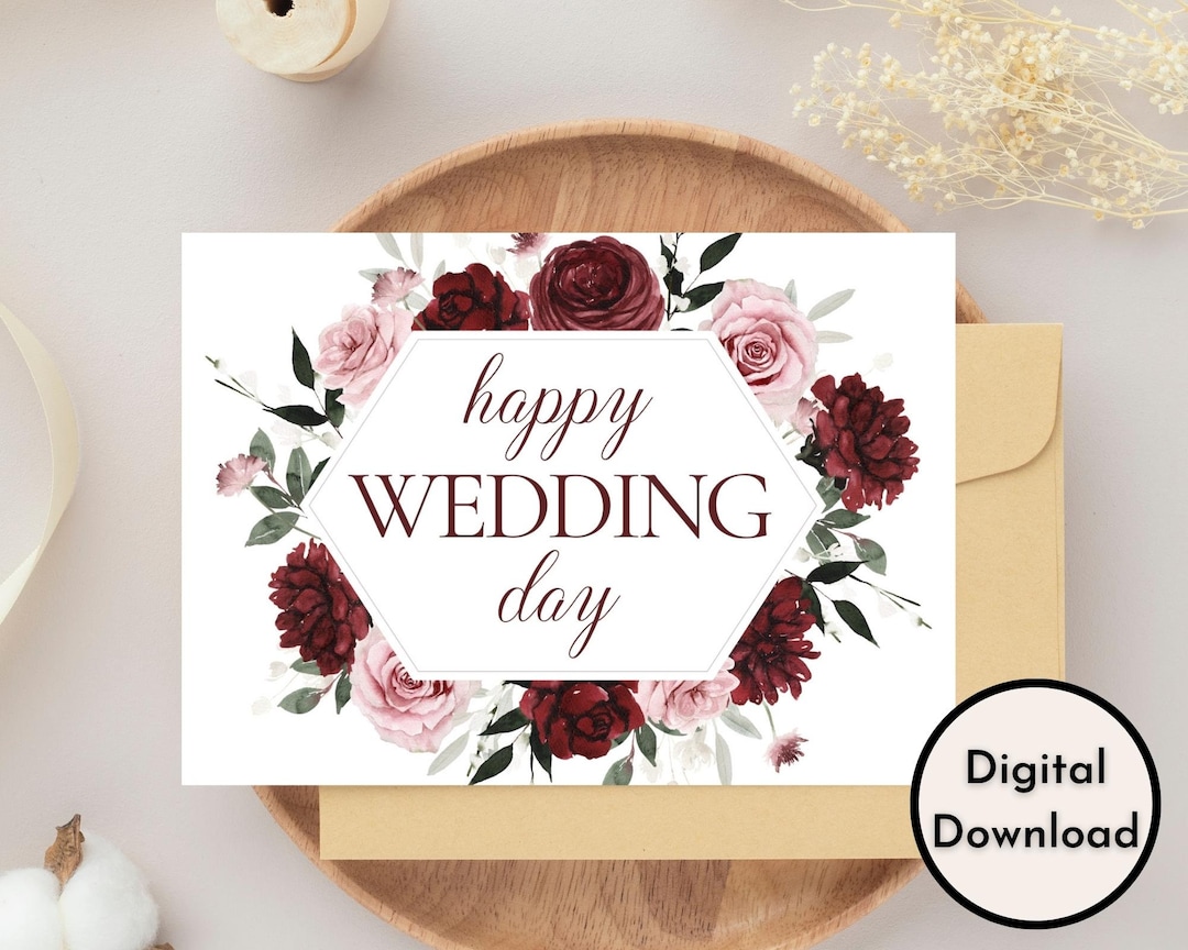 Floral Happy Wedding Day Card - DIGITAL Download - Printable Elegant ...