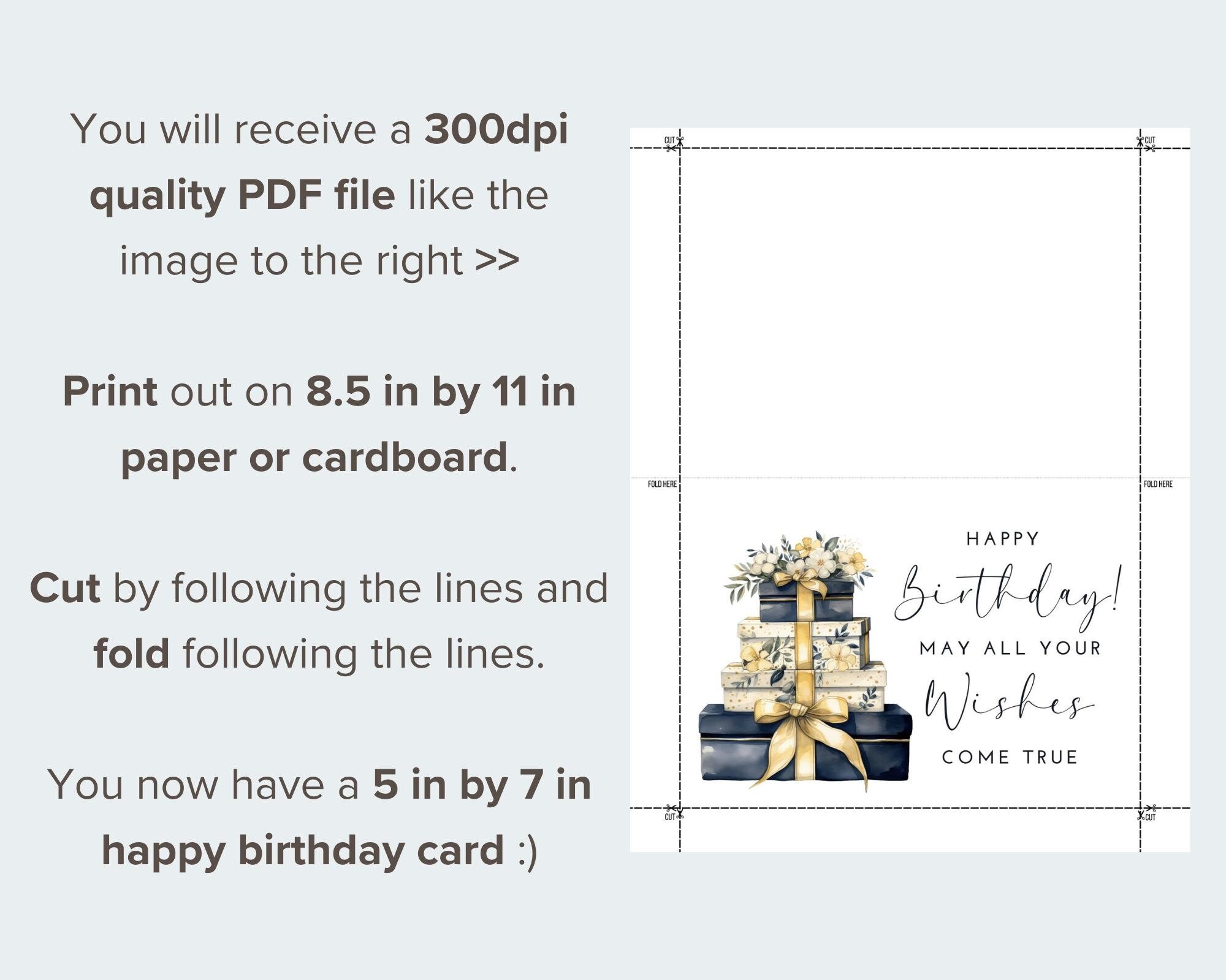 Happy Birthday Card - DIGITAL Download - Printable Birthday Card Featuring Blue Floral Birthday ...