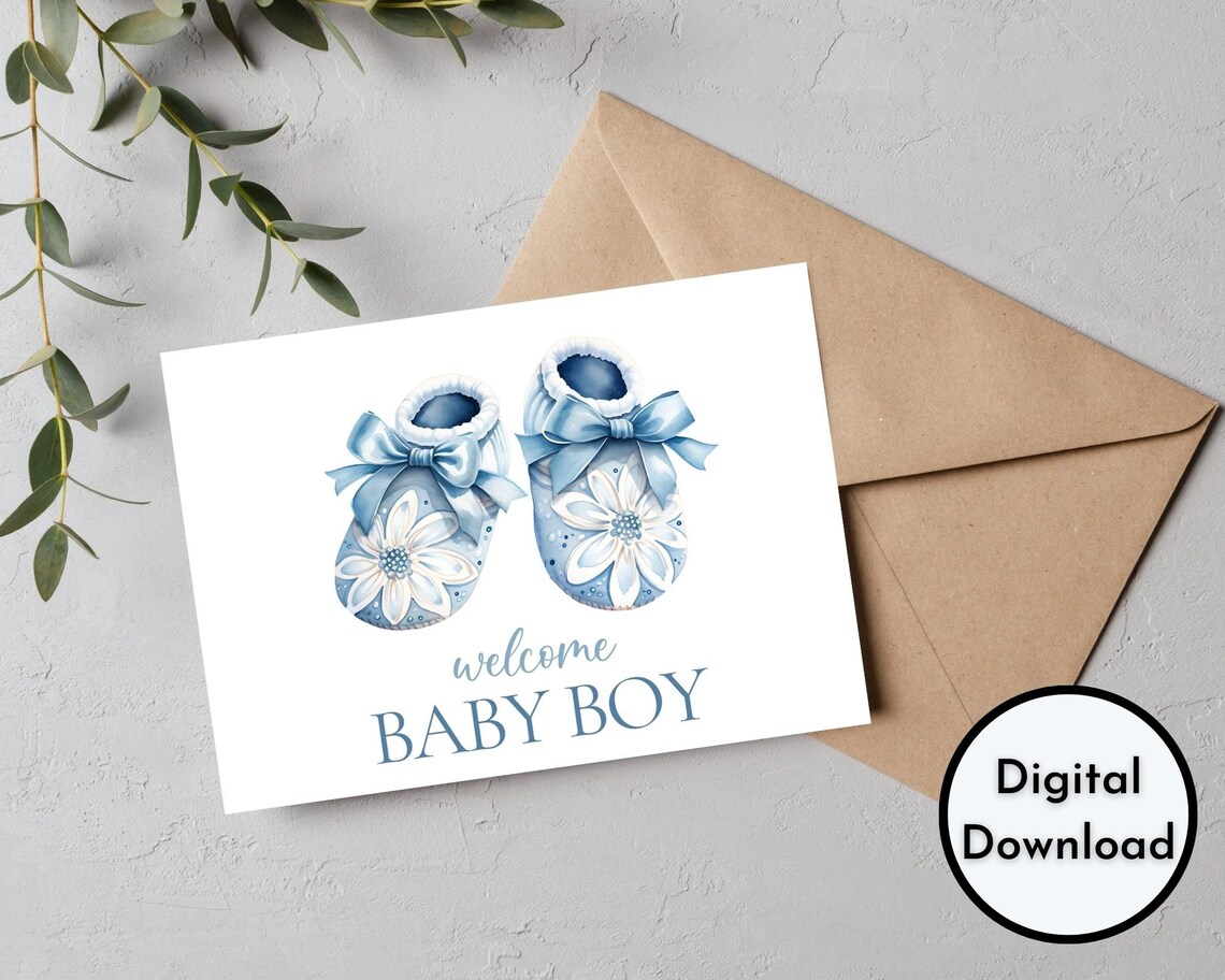 Welcome Baby Boy Card DIGITAL Download Printable Welcome Baby Boy Card ...