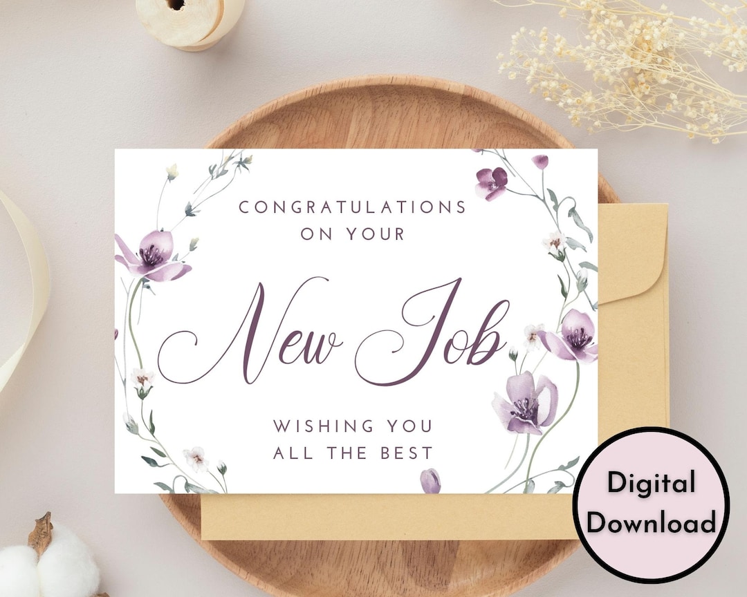Floral Congratulations on Your New Job Card - DIGITAL Download ...