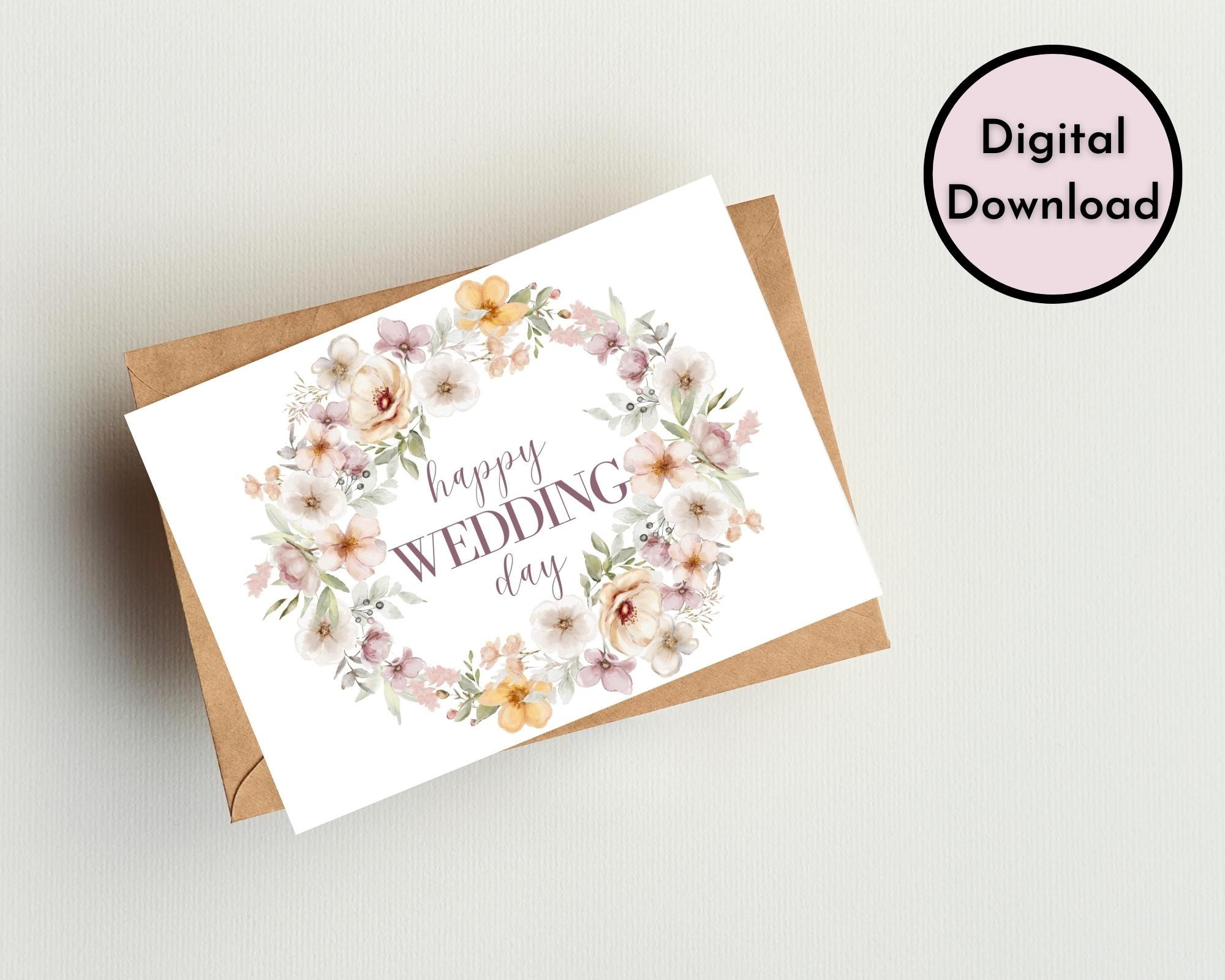 Floral Happy Wedding Day Card DIGITAL Download Printable Wedding Card ...