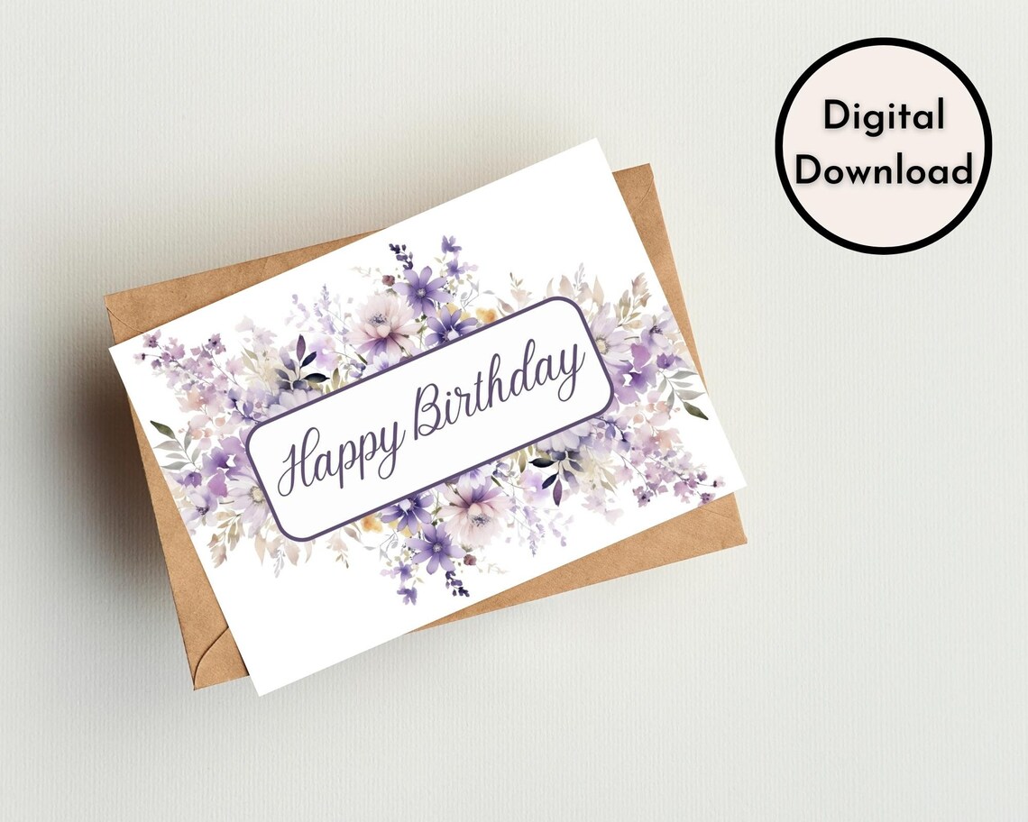 Floral Happy Birthday Card DIGITAL Download Printable - Etsy