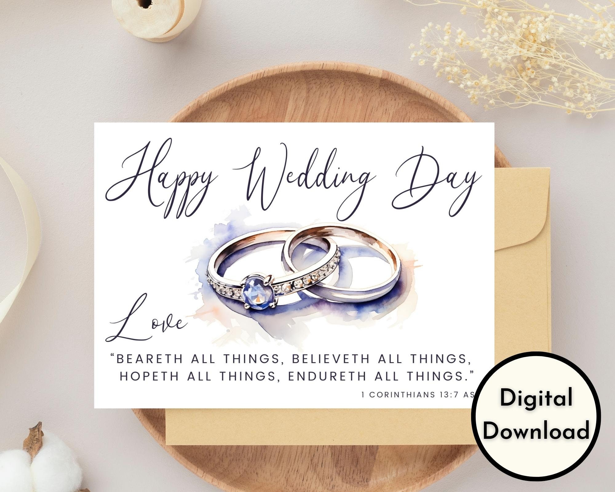 Happy Wedding Day Card DIGITAL Download Printable - Etsy