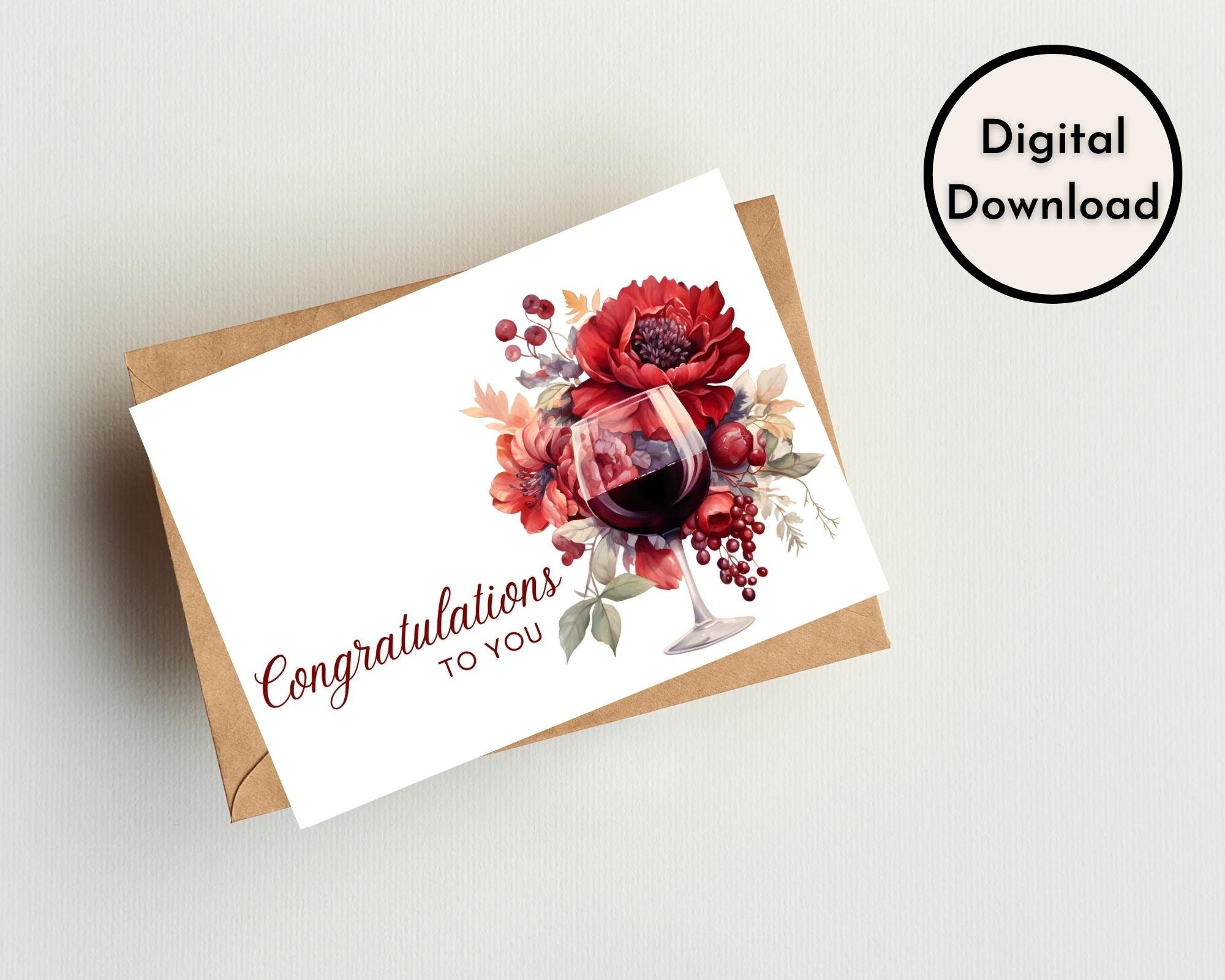 Congratulations to You Red Floral Wine Card - DIGITAL Download ...