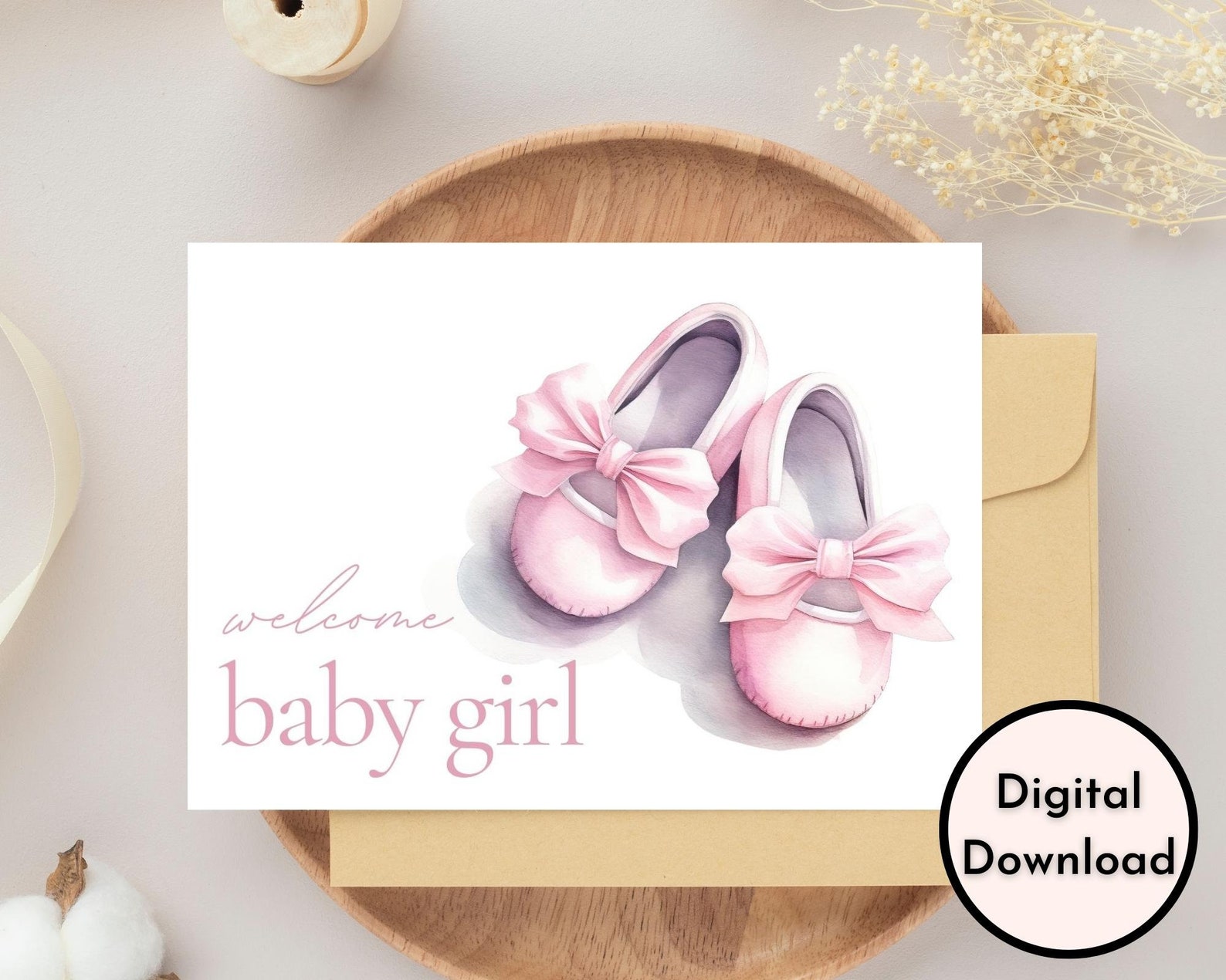 Welcome Baby Girl Card - DIGITAL Download - Printable Welcome Baby Girl ...