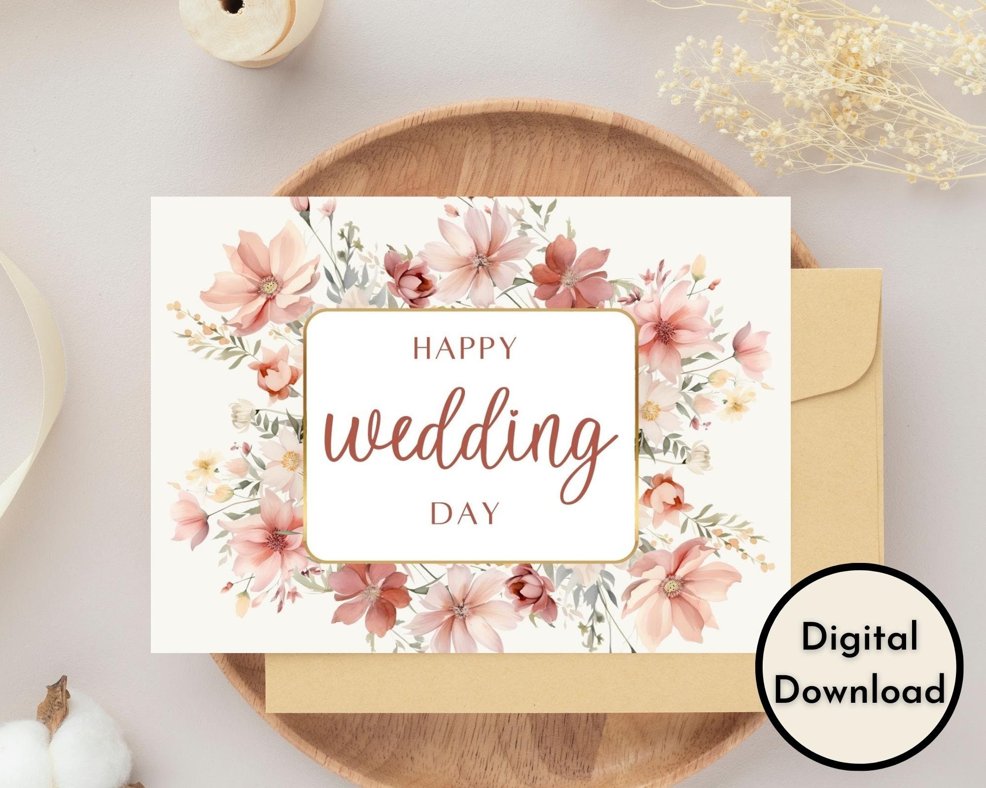 Floral Happy Wedding Day Card - DIGITAL Download - Printable Wedding ...
