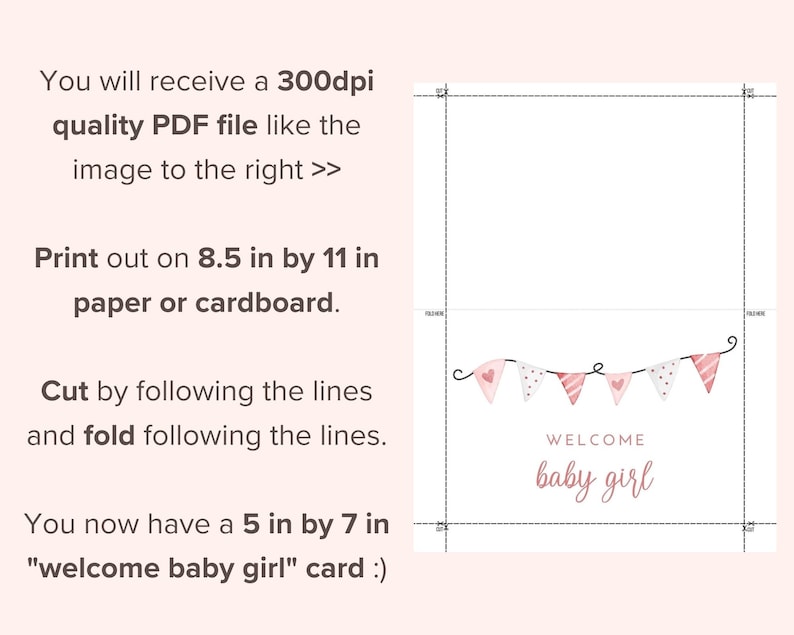 Welcome Baby Girl Card - DIGITAL Download - Printable Welcome Baby Girl ...
