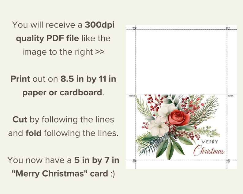 Merry Christmas Card - DIGITAL Download - Beautiful Printable Christmas ...
