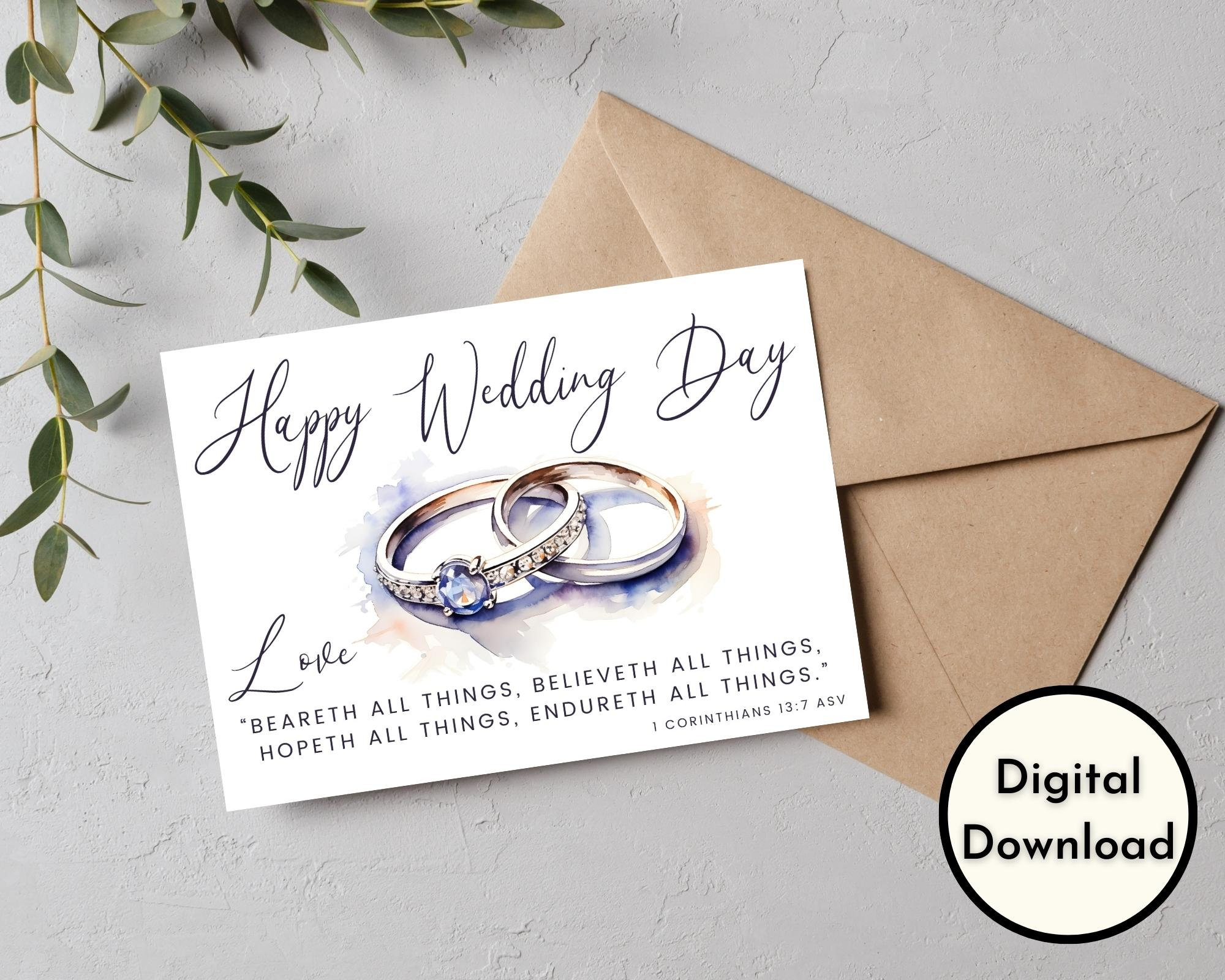 Happy Wedding Day Card DIGITAL Download Printable - Etsy