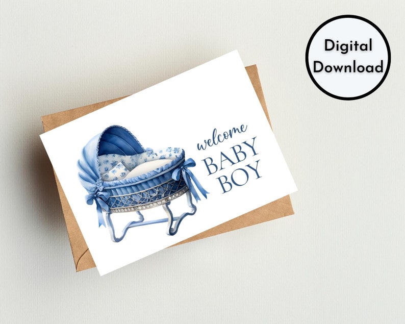 Welcome Baby Boy Card DIGITAL Download Printable Welcome Baby Boy Card ...