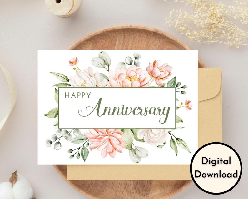 Happy Anniversary Card - DIGITAL Download - Printable Floral Happy ...