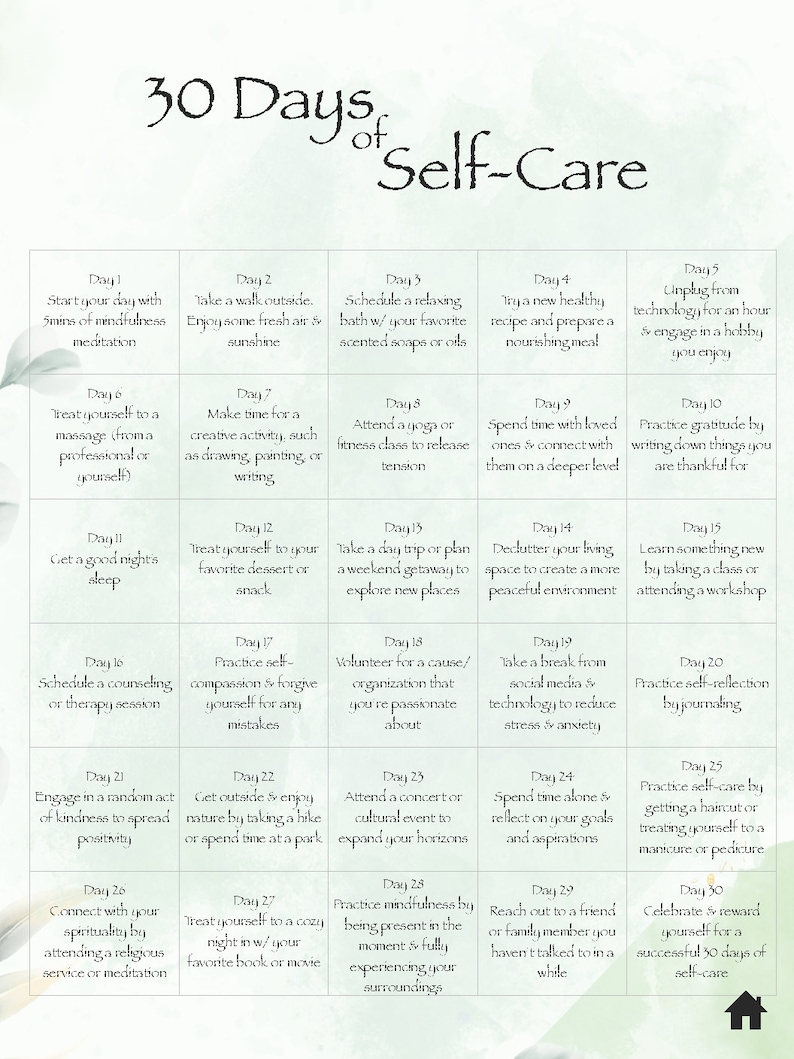 Self Care Guide Printable, 30 Days Health Challenge PDF, Personal ...
