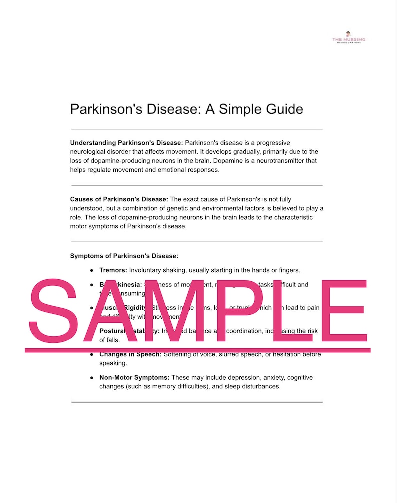 Parkinson's Disease: Cheat Sheet - Etsy