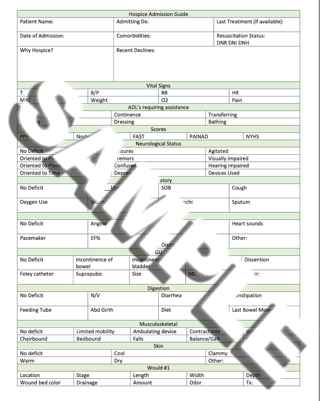 Hospice Admission Sheet - Etsy