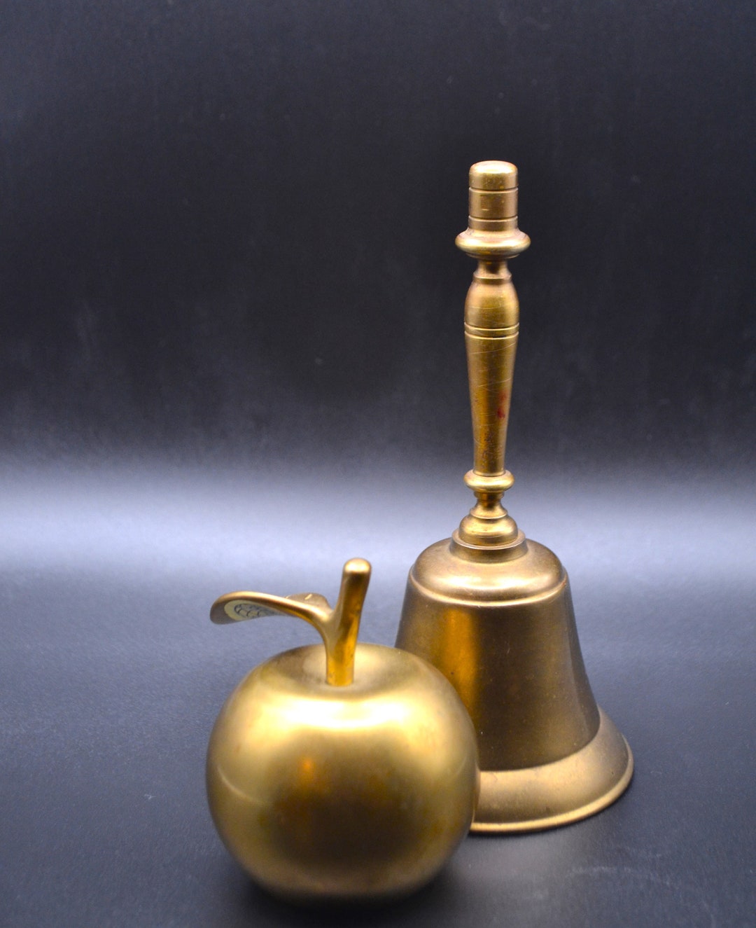 Pair of Vintage Solid Brass Bells. A Cute Apple & A Great Sounding ...