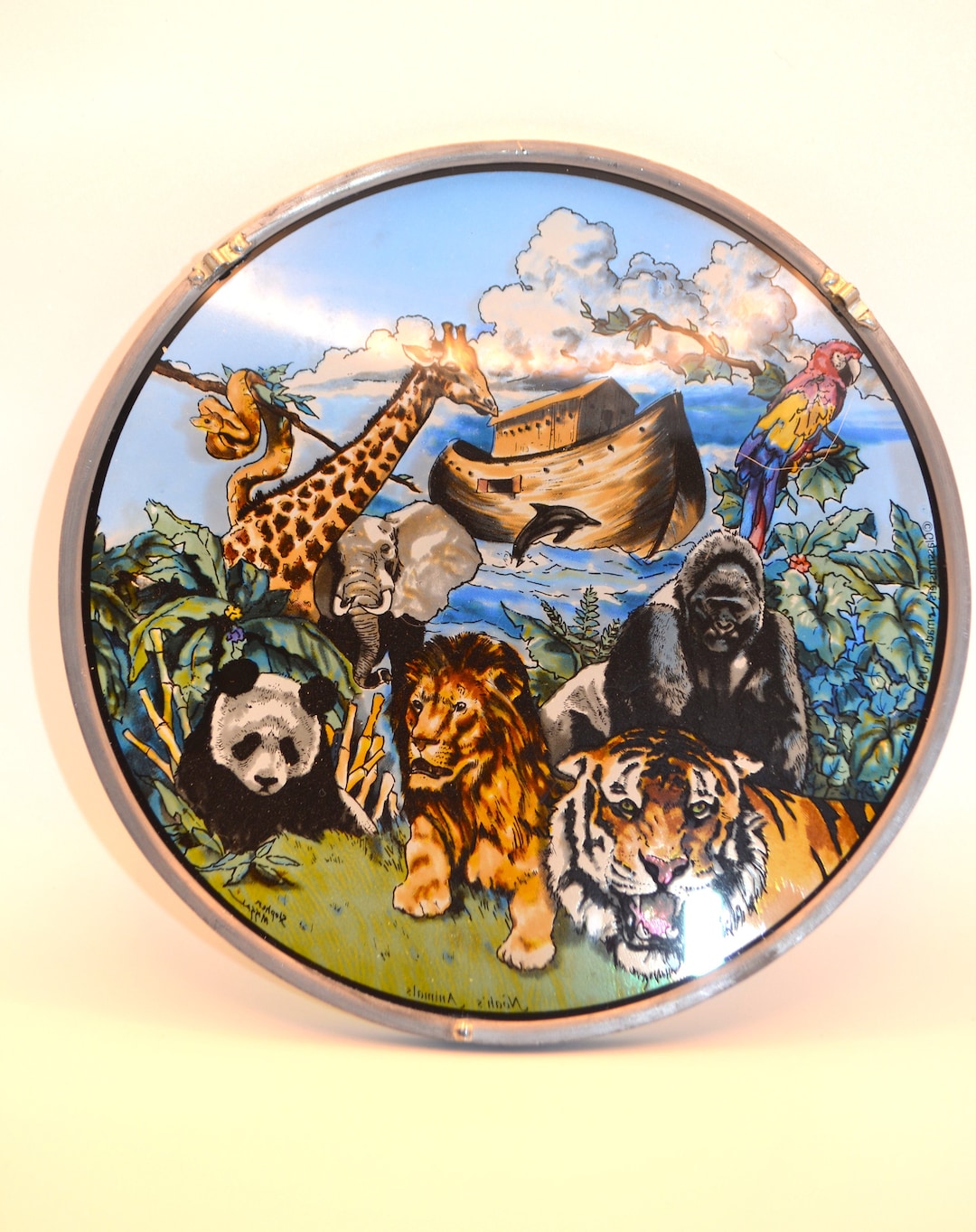 Stunning Vintage Handmade Glassmasters' noah's Animals Stained Glass ...