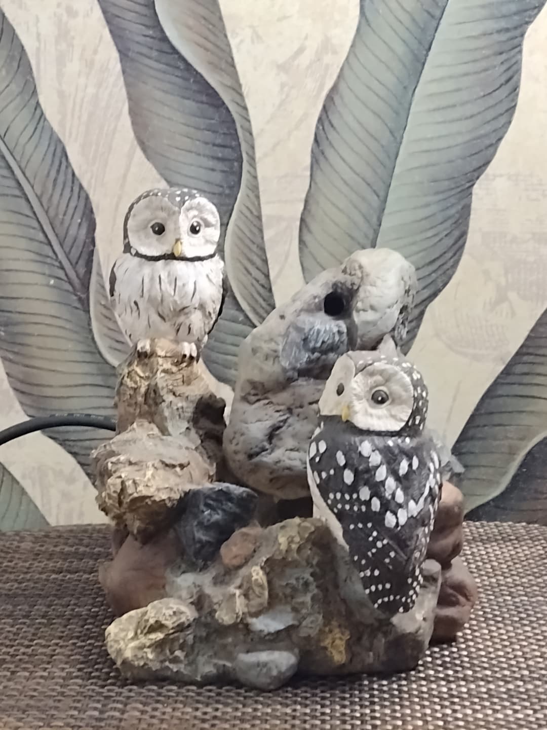 Tabletop Northern Barred Owl Rocks Waterfall Tranquil Vintage Water ...