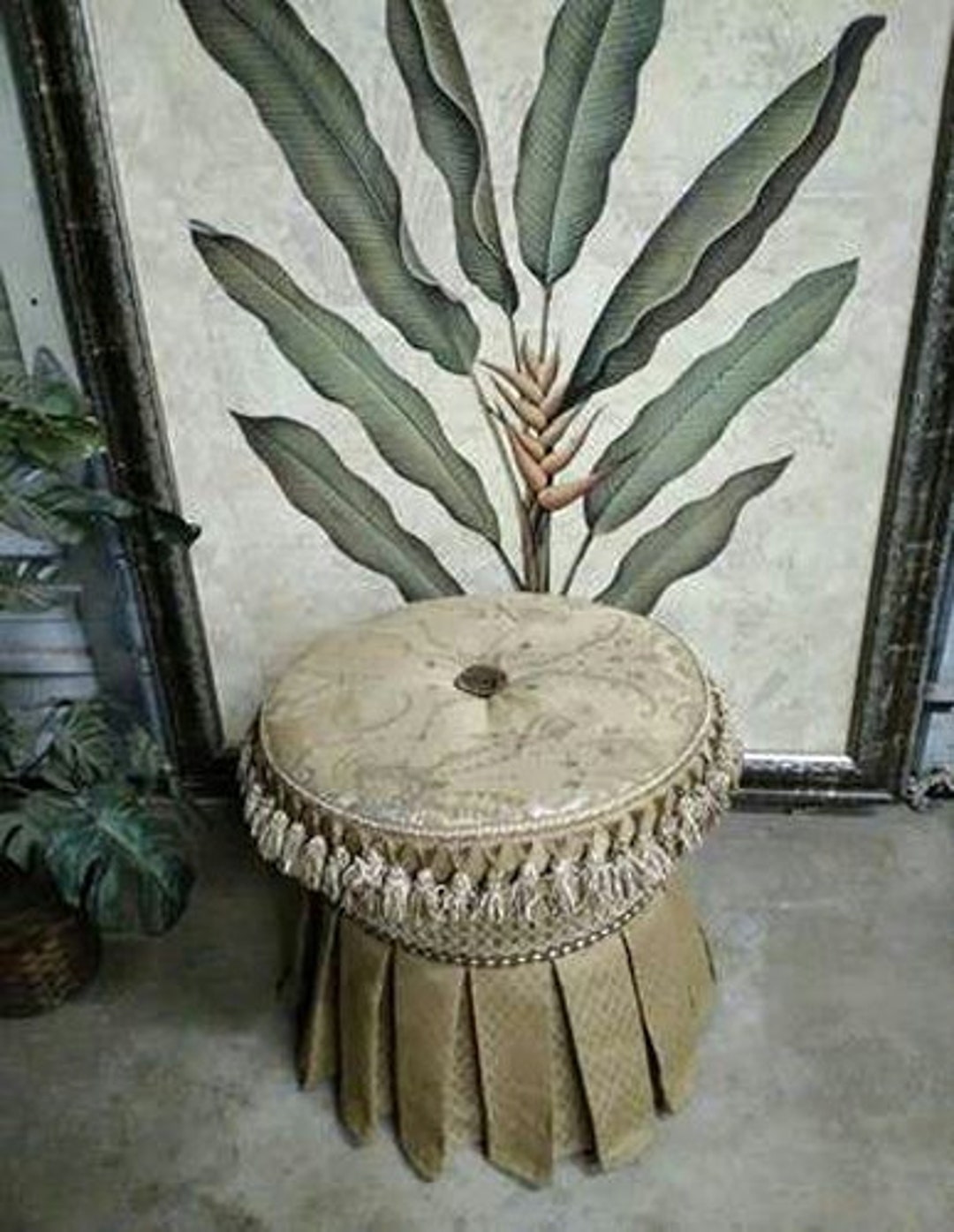 Mid Century Chinoiserie Skirted Vintage Vanity Stool Seat 18x18 Gold ...