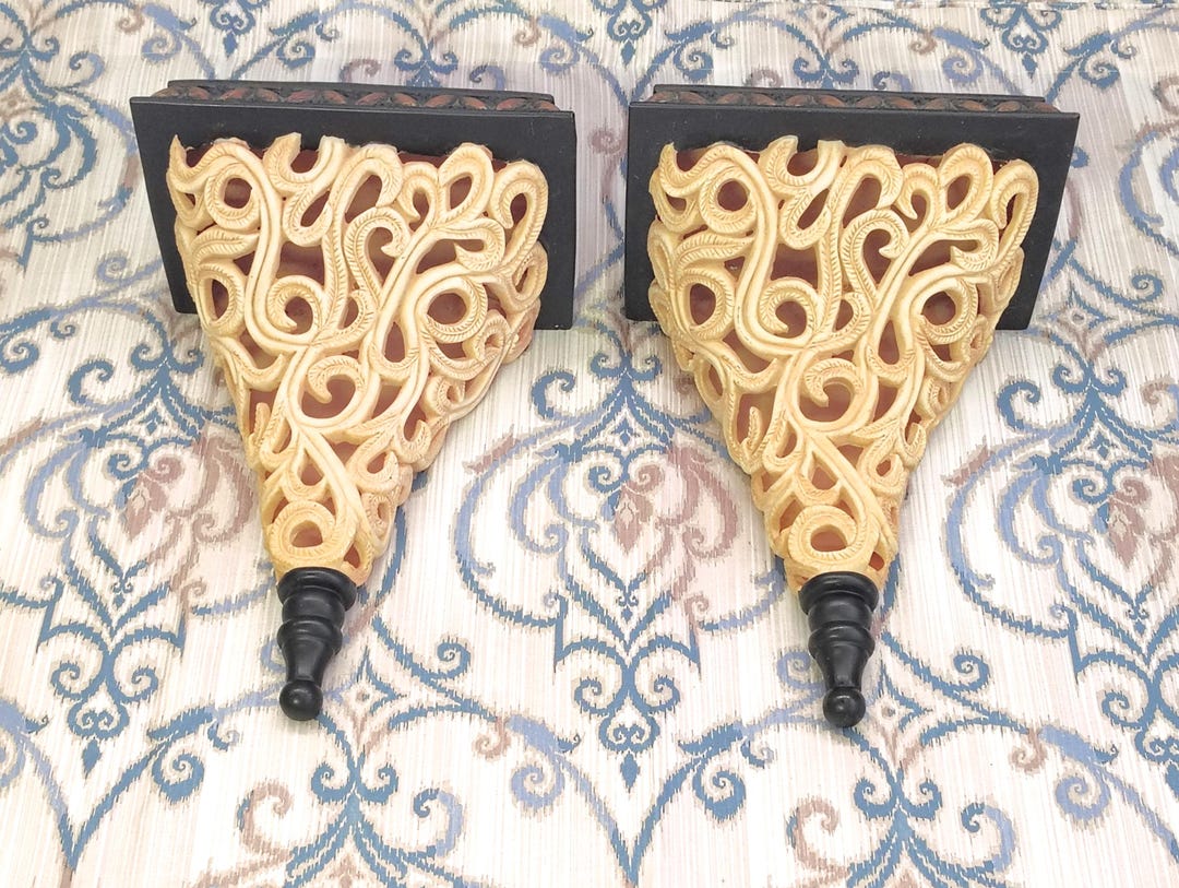 Two French Faux Ivory Lattice Fretwork Leaf Motif Floating Wall Shelves ...