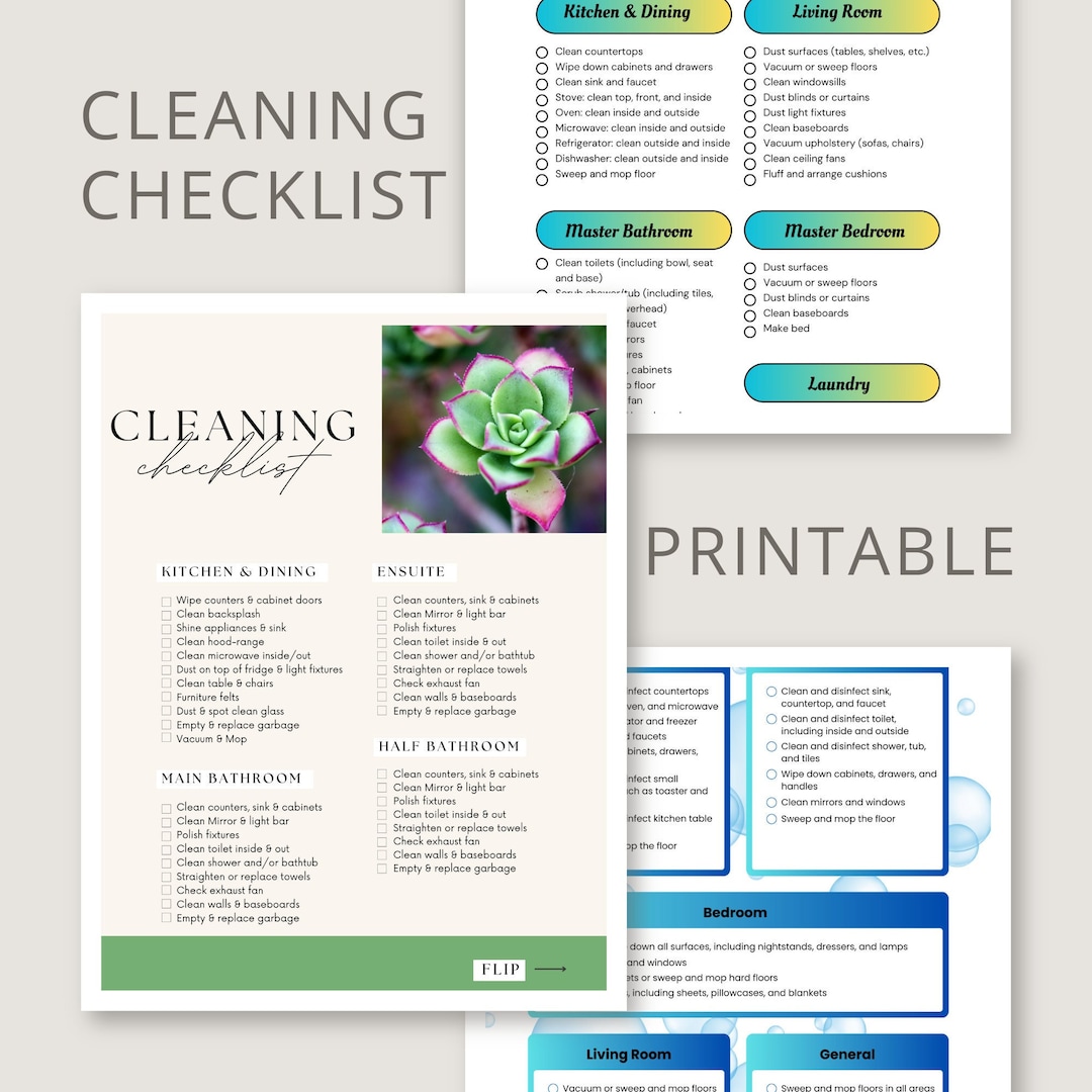 Printable Cleaning Checklists Bundle: Cleaning Planner PDF - Etsy