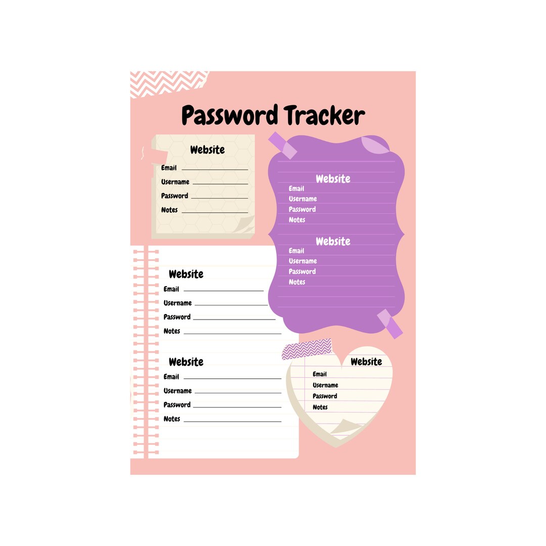 Pink Password Organizer Printable Editable Canva Template for Stylish ...
