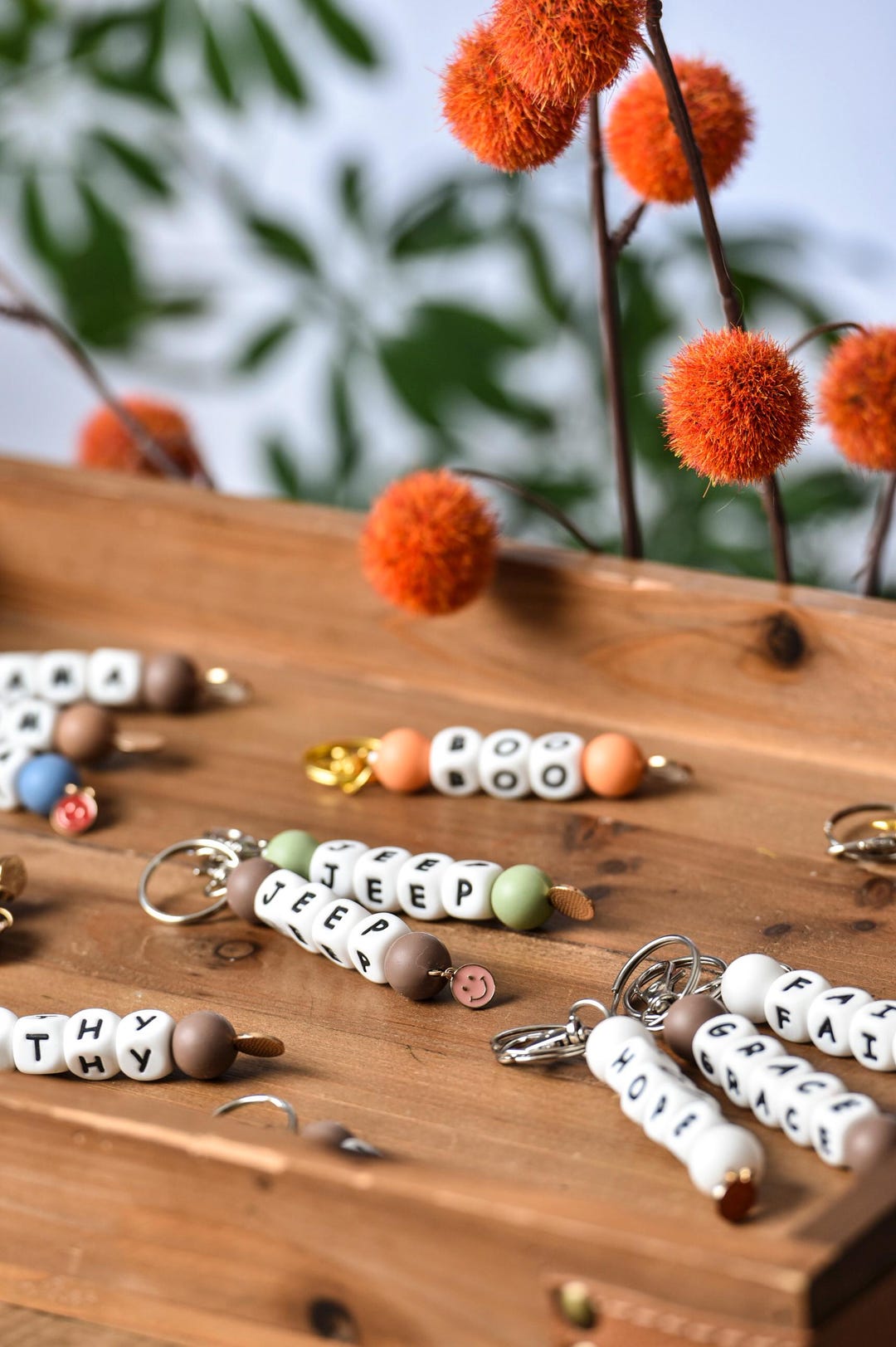 Silicone Word Keychain | Pre-made Letter Bead Keyring | Handmade Soft ...