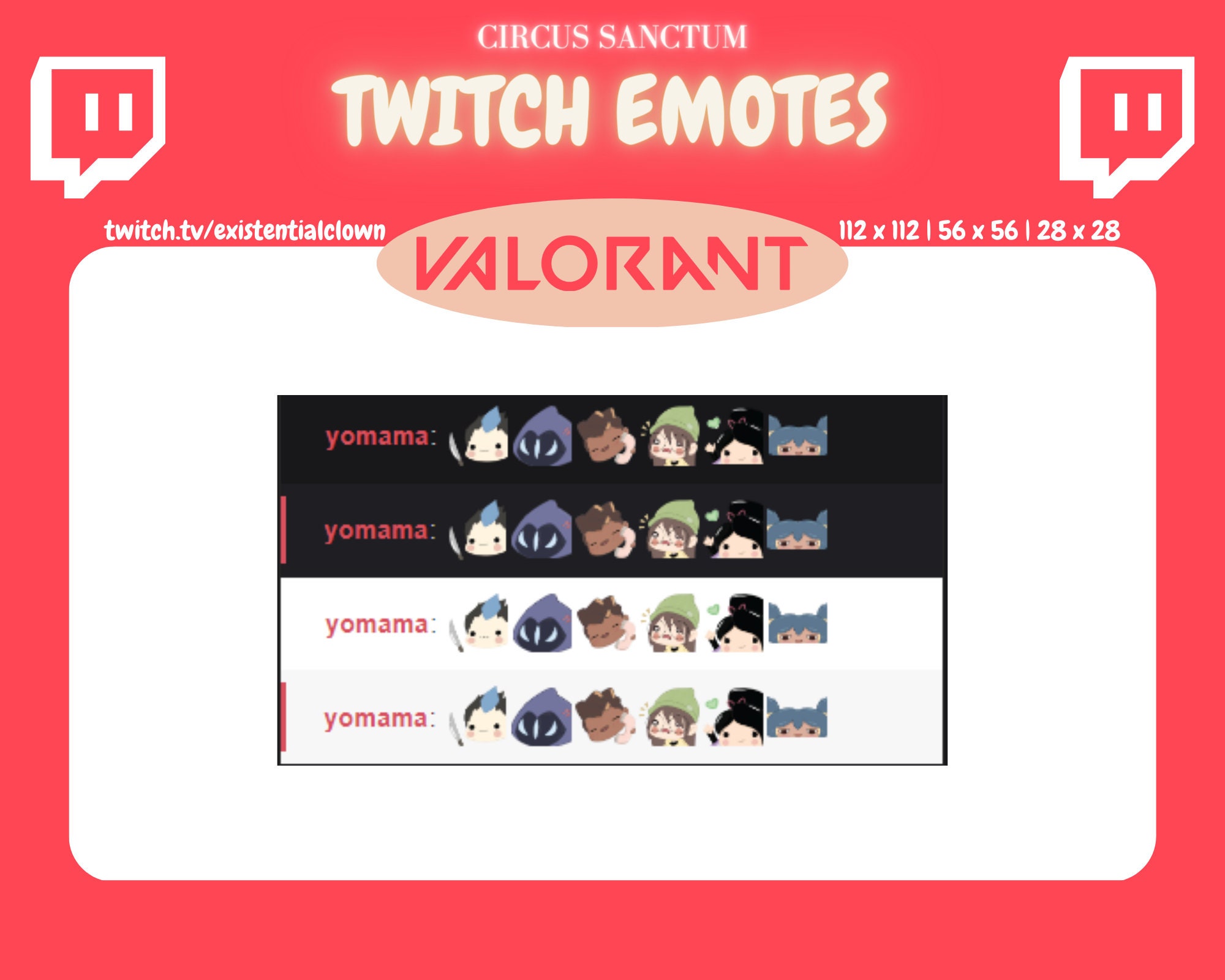 VALORANT Twitch Emotes BUNDLE 1 Sage, Omen, Yoru, KJ, Pheonix, Neon - Etsy