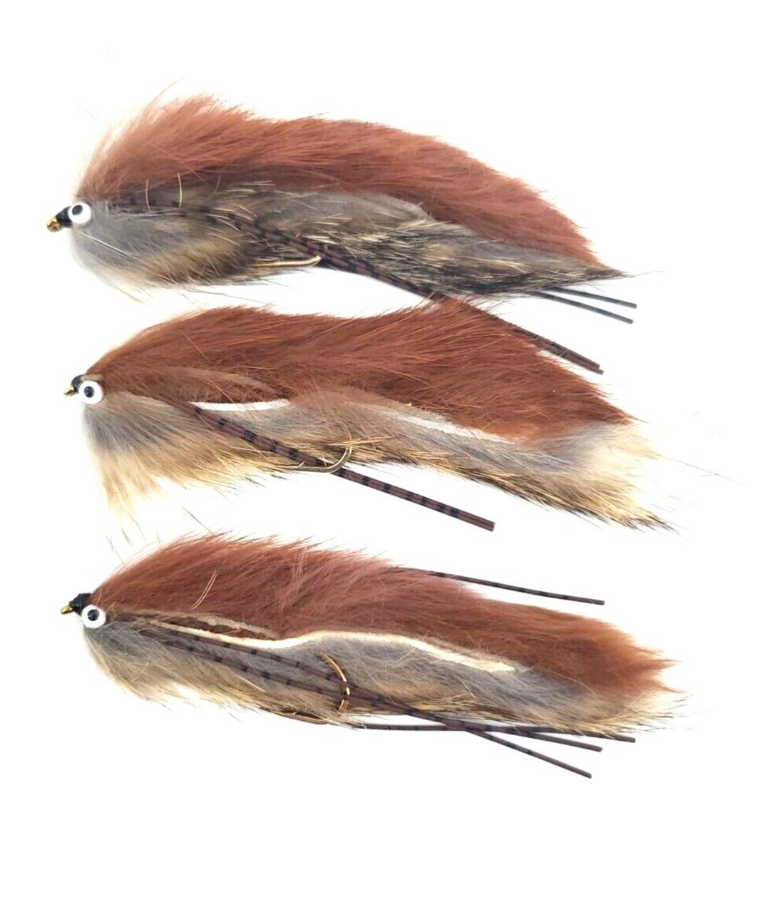 Dark and Light Brown Deer Hair Streamer Flies Size 2 With Beadeyes 3 ...
