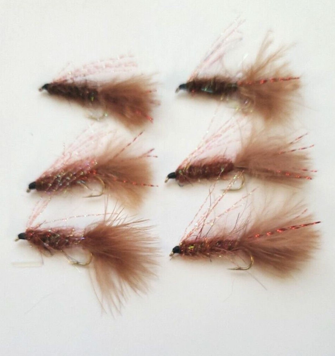 6 BROWN LEECHES Fly Fishing Flies Size 10 These Are Good for Streams ...
