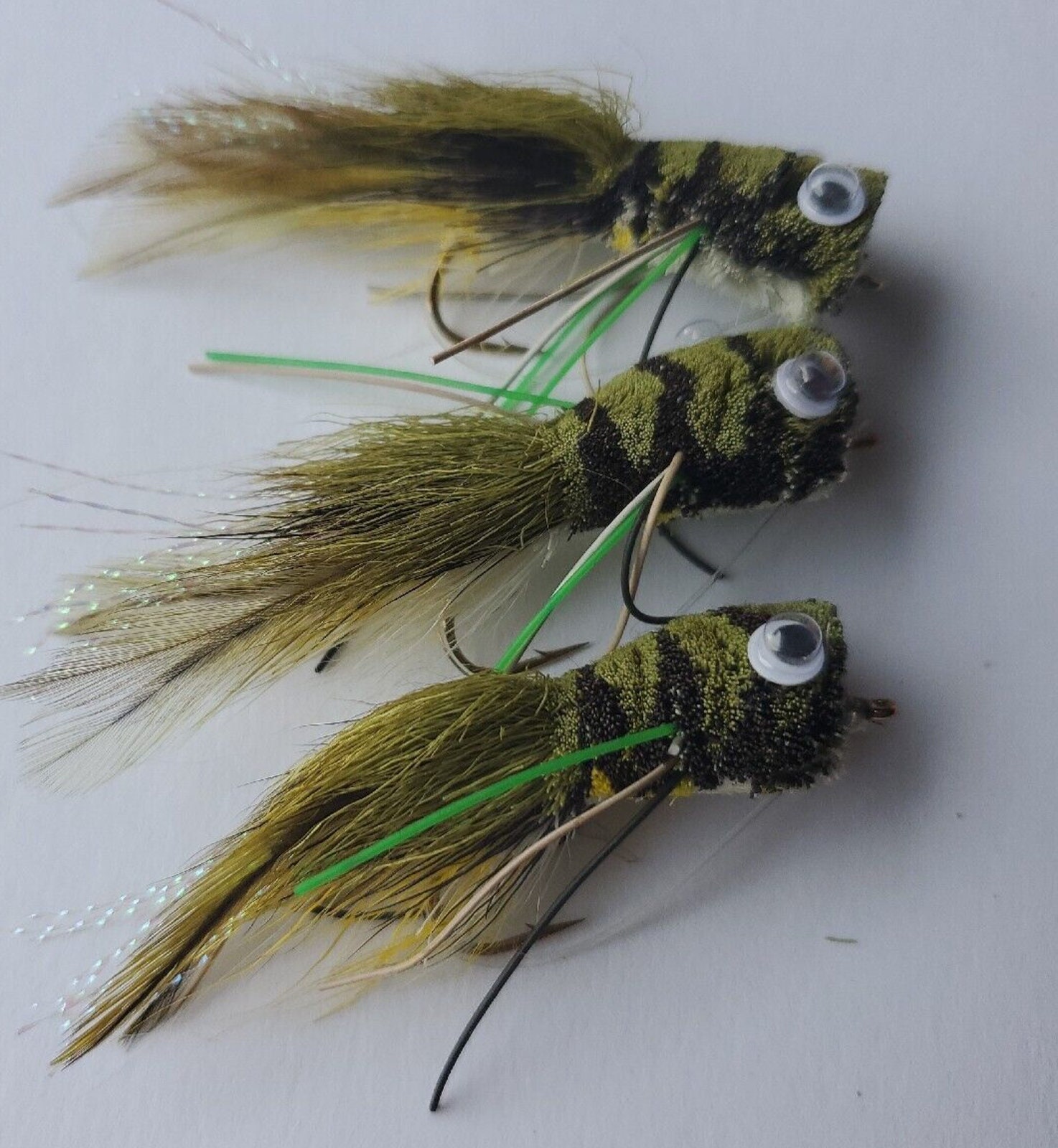 3 X Deer Hair Bass Bug Flashtail Popper Flies, With Weed Guard Package ...