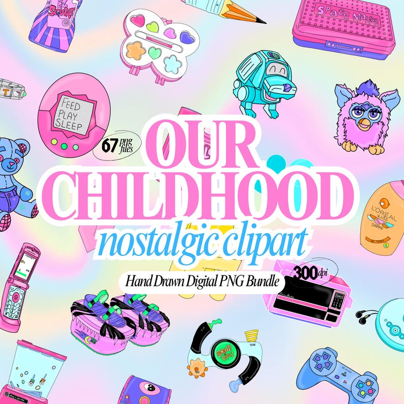 90s Kid Digital Clipart Bundle – 60+ Retro Hand-drawn PNG Stickers ...