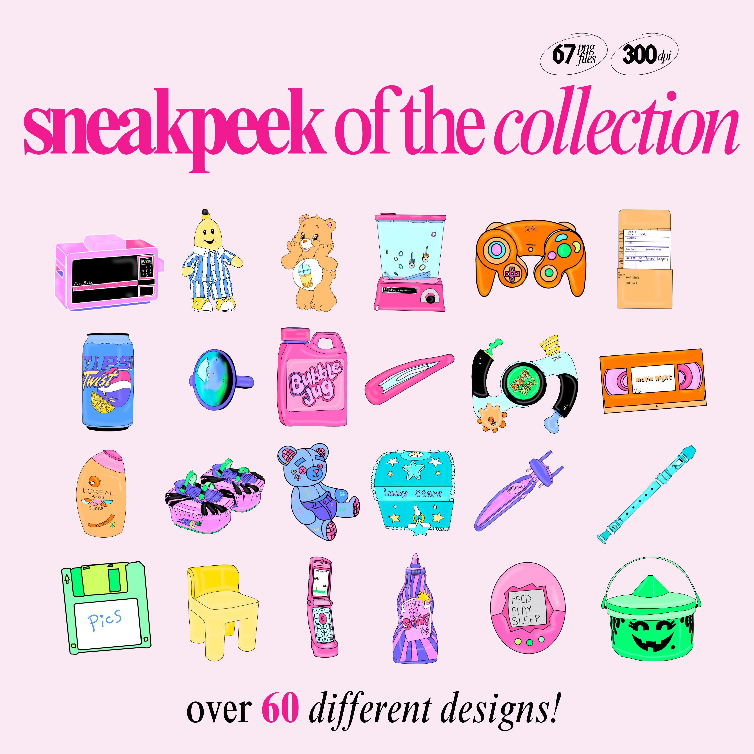 Hand Drawn 90s Nostalgia Clipart Bundle, 67 Transparent Pngs, Retro ...