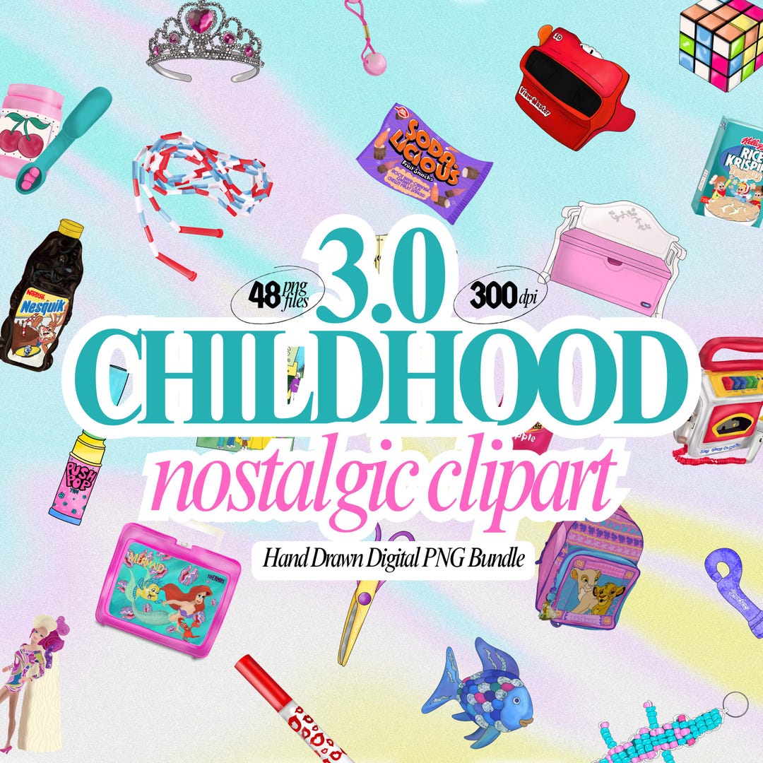 90s Nostalgic Clipart Bundle: Retro Hand-drawn PNG Stickers (digital ...