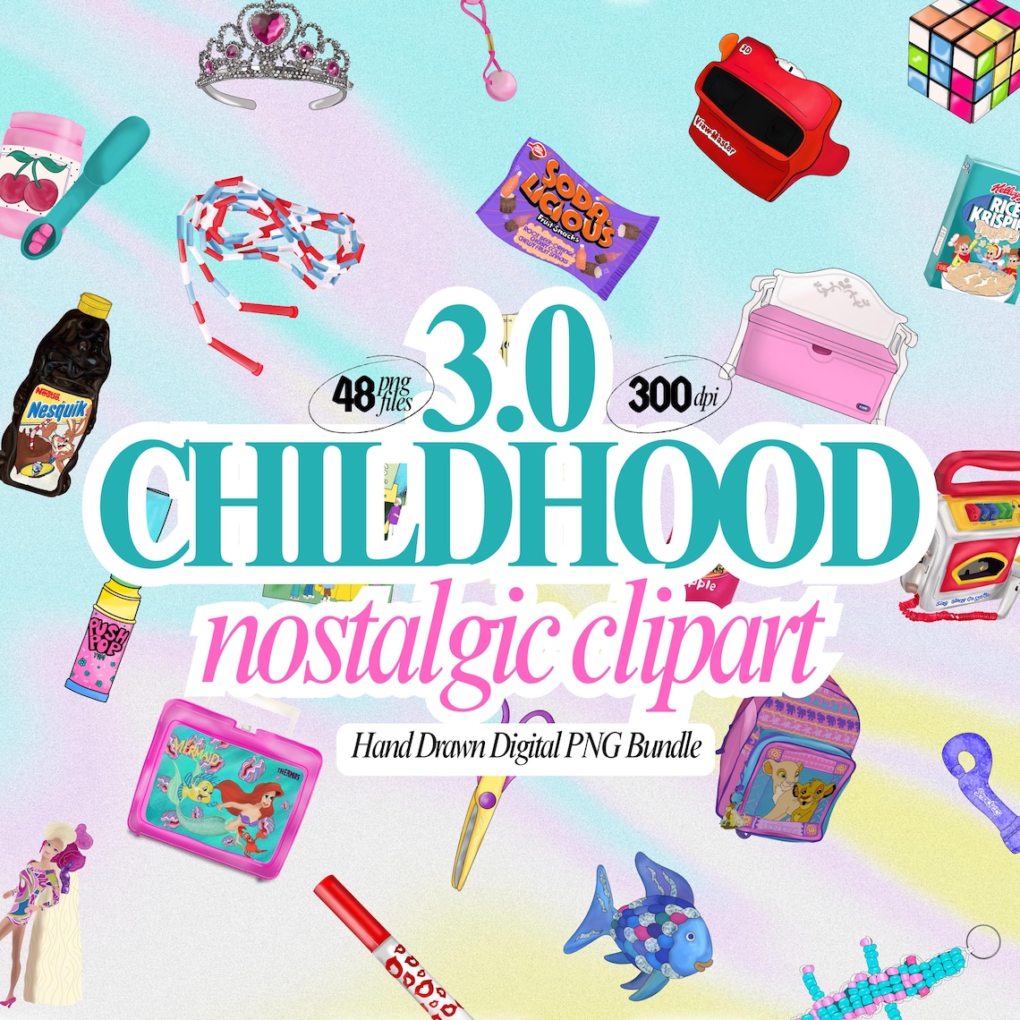 90s Nostalgic Clipart Bundle: Retro Hand-drawn PNG Stickers (digital ...