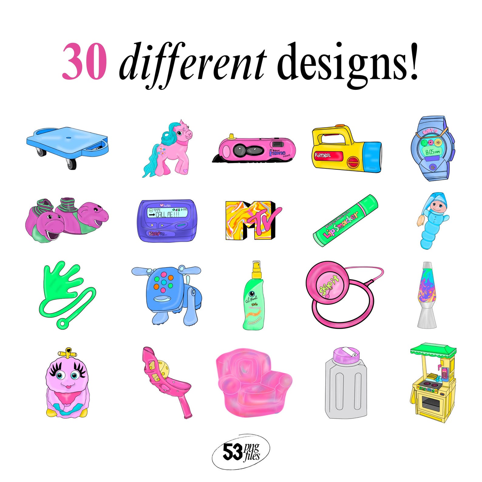Hand Drawn 90s Y2K Nostalgia Clipart Bundle, 53 Transparent Pngs ...