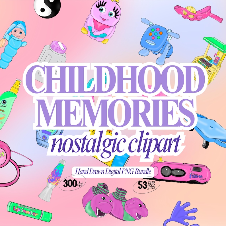 90s Retro Clipart Stickers: Hand-drawn Y2K Nostalgia, 53 Files (PNG ...