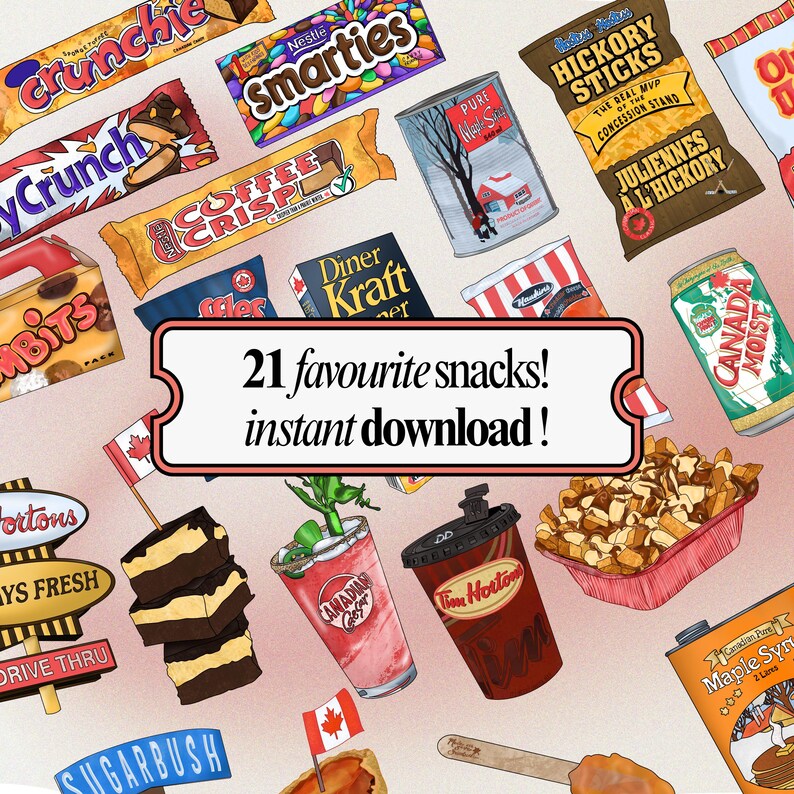 Canadian Snacks Clipart | Cute Food PNG Bundle | Hand Drawn Digital ...