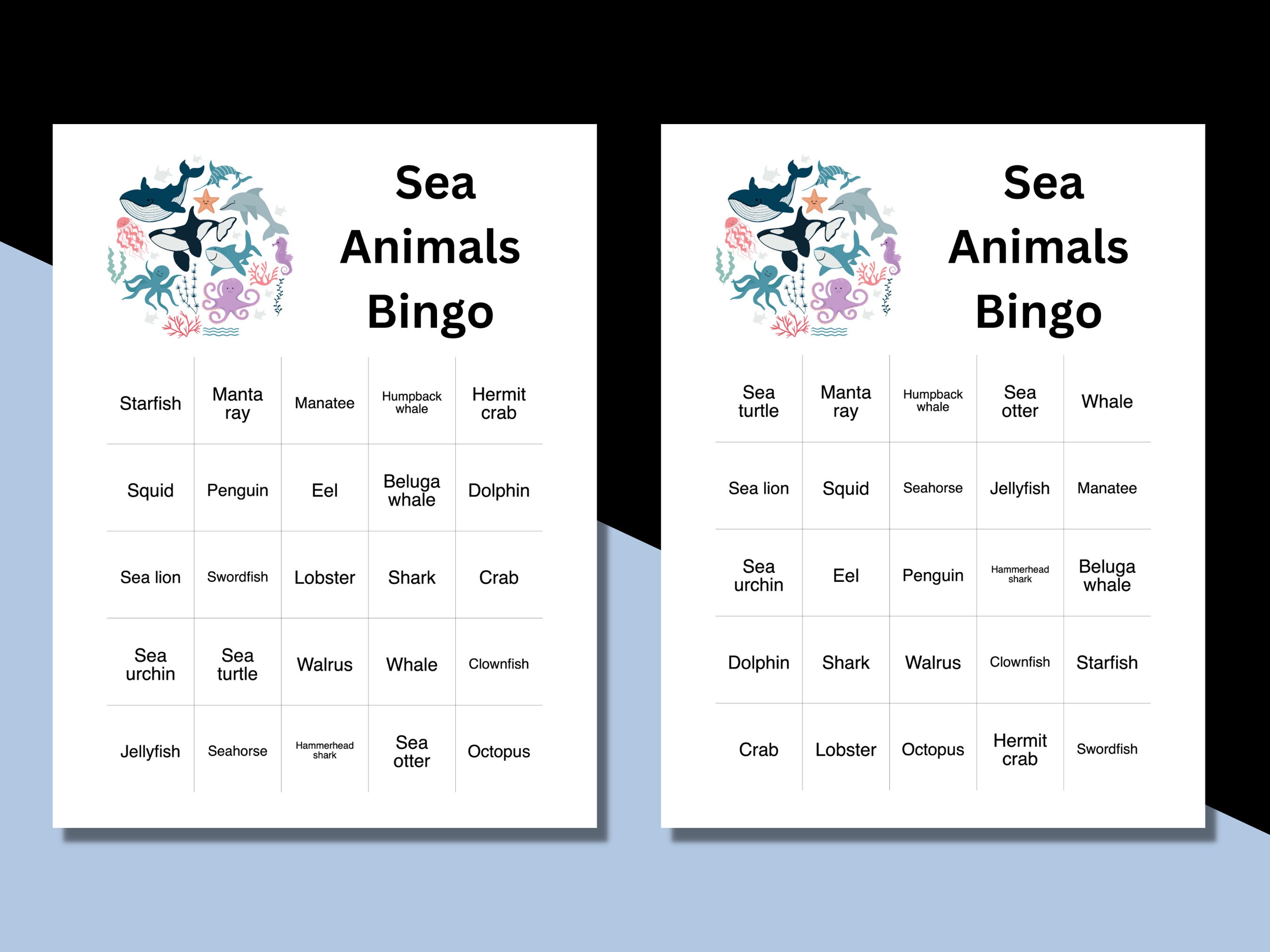 Sea Animal Bingo Printable Sea Animal Bingo Cards Game for Kids ...