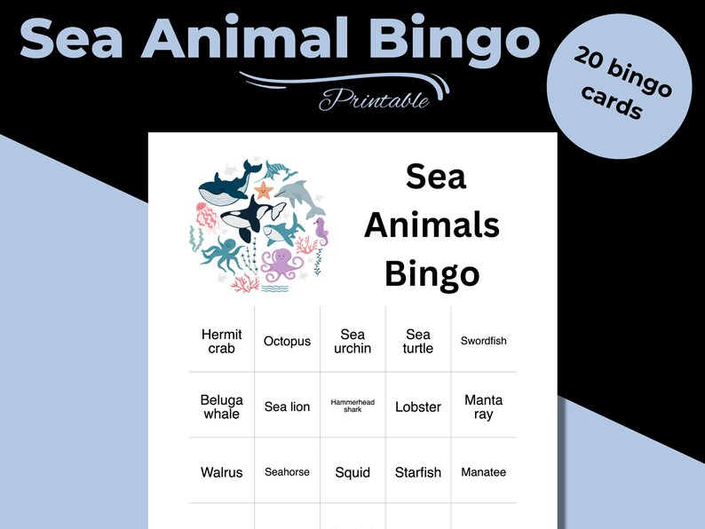 Sea Animal Bingo Printable Sea Animal Bingo Cards Game for Kids ...