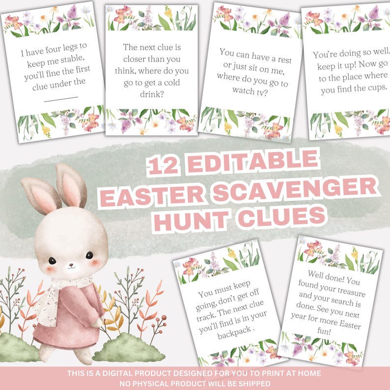 Printable Easter Scavenger Hunt Clues, Instant Download, 12 Easter Egg ...
