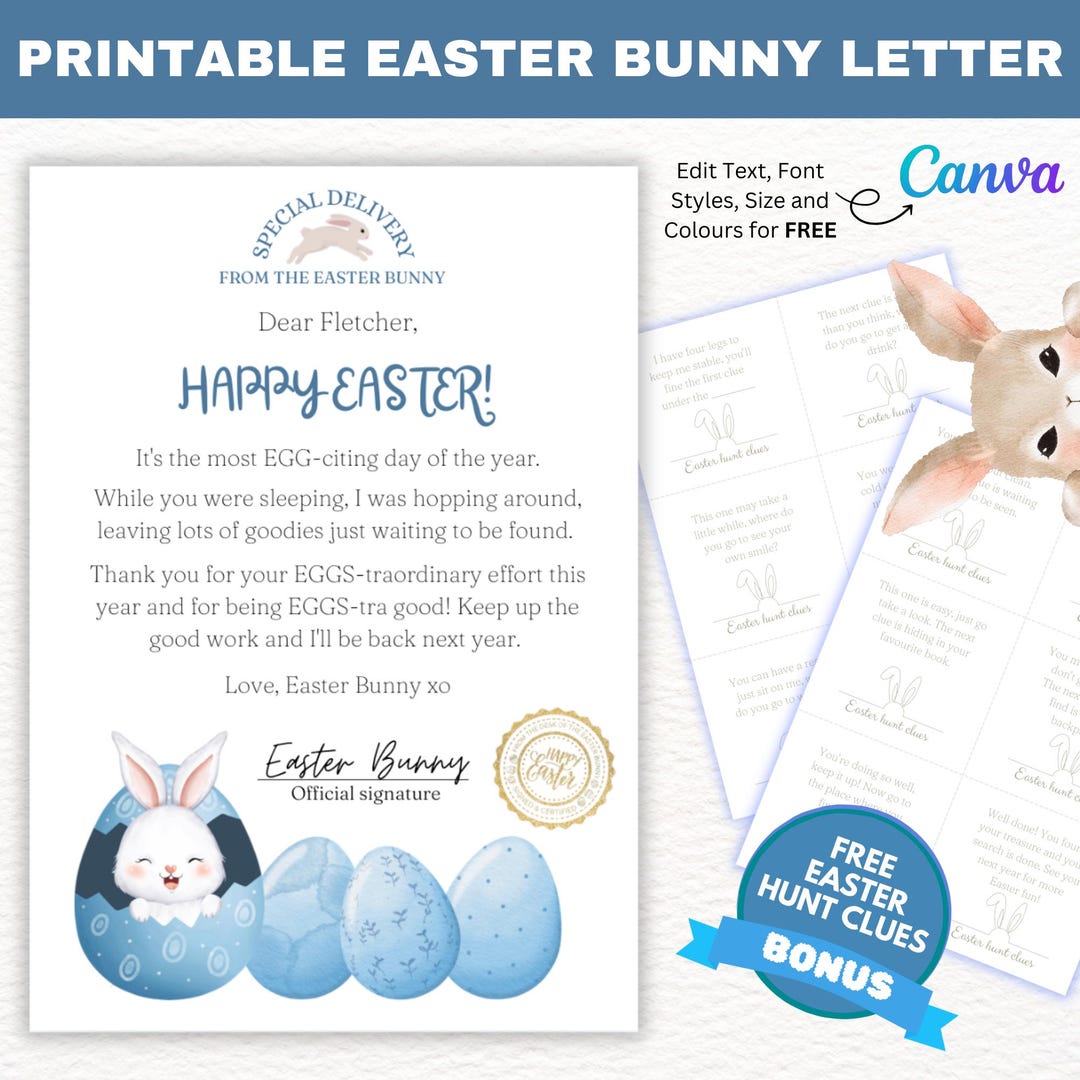 Editable Letter From the Easter Bunny, Blue, Instant Download, Kids ...