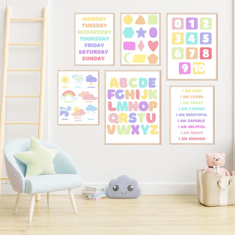 Educational Wall Art Pack, Classroom Printable Set of 6, Bright Rainbow ...