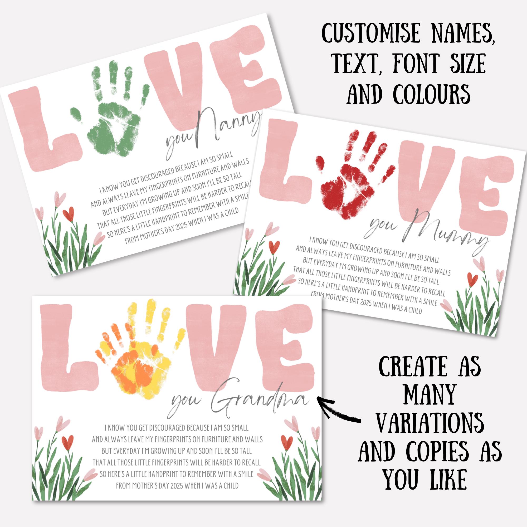 Handprint Poem Kids Craft/ Gift for Mom, Mum, Nanna, Grandma/ Handprint ...