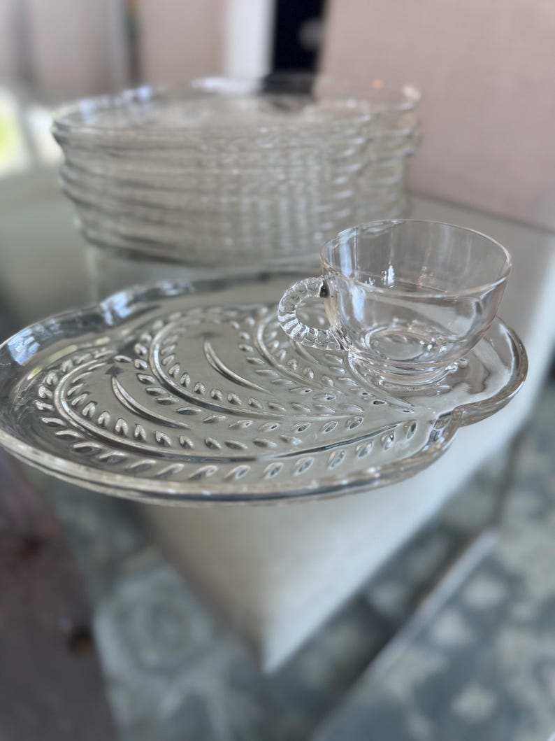 Vintage Federal Glass Snack Set: Paisley Fern Motif, 1950s, Set of Four ...