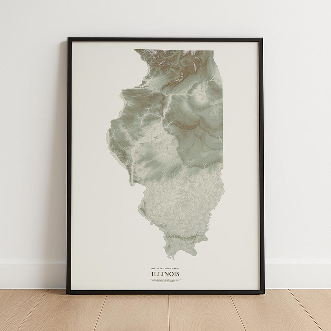 Illinois Topographic Map: Minimalist Fine Art Giclée Print - Etsy
