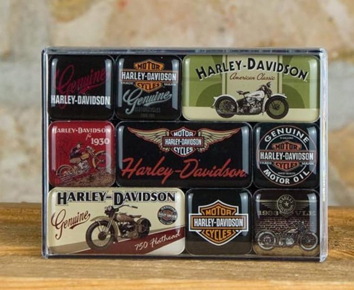 Harley Davidson Retro Fridge Magnets 9 Pcs. - Etsy