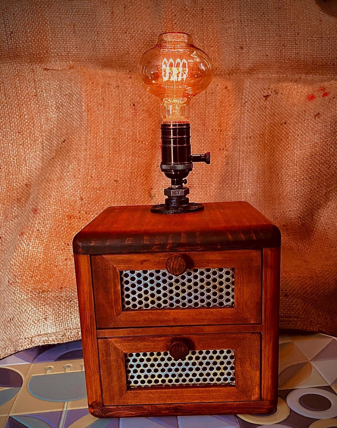 Steampunk Edison Lamp Coffee Caddy, Tobacco Stain Apothecary Drawers - Etsy