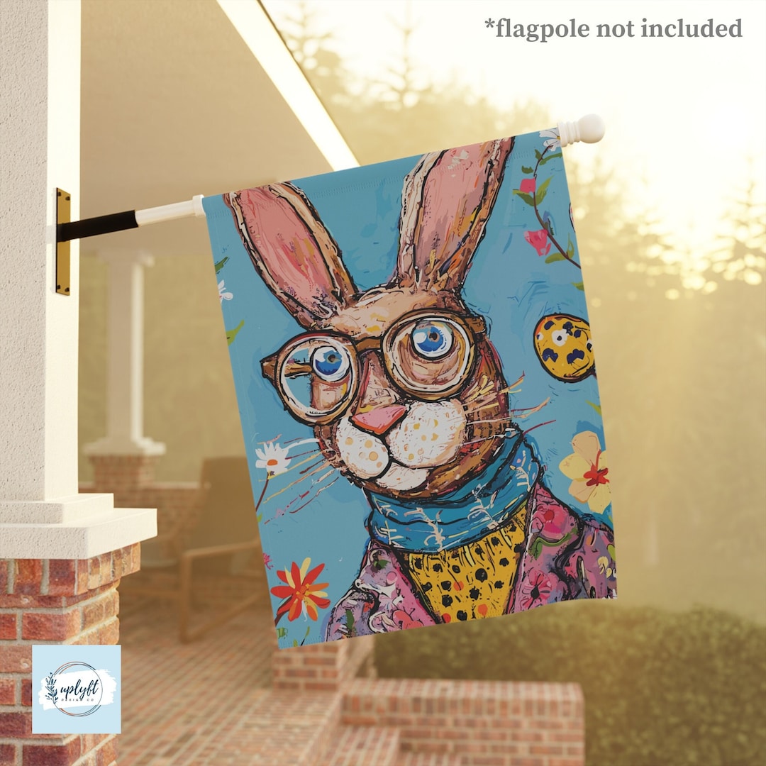 Funky Easter Bunny Garden Flag, Modern Easter Seasonal Yard Decor ...